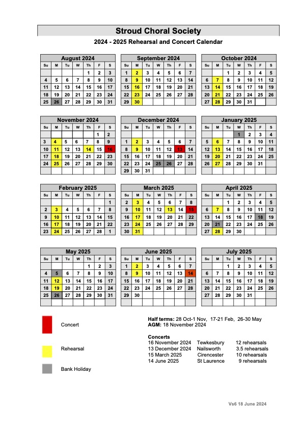 Stroud Choral Society Event Calendar